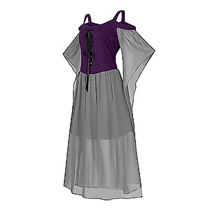Renaissance Faire Costume Women Cross Off-The Corset Ren Faire Costume Medieval Dress Halloween Dress Renaissance Costumes for Women Couples Costumes Witchy Dresses for Women（2-Light Purple,5X-Large）