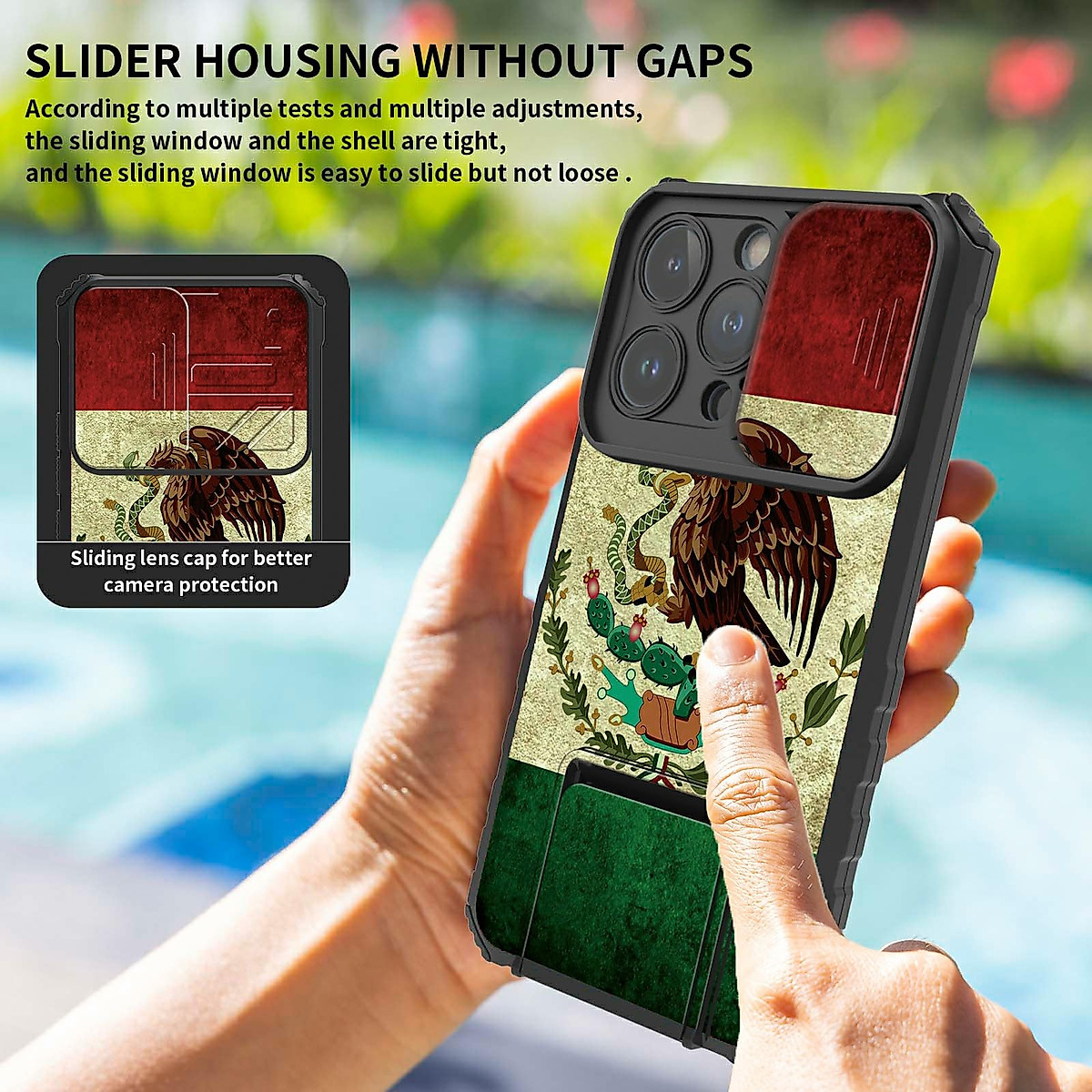 Rossy iPhone 14 Pro Case, Slide Camera Cover, Kickstand, Dual Layer Shockproof for iPhone 14 Pro Max 6.7", "Mexican Vintage Flag