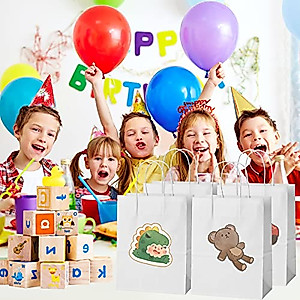 Poever White Paper Bags with Handles 10x5x13 Kraft Gift Bags 100 PCS Bulk, Large Shopping Bags Party Favor Bags Goodie Bags Grocery Bags Merchandise Bags for Packaging Products Recyclable