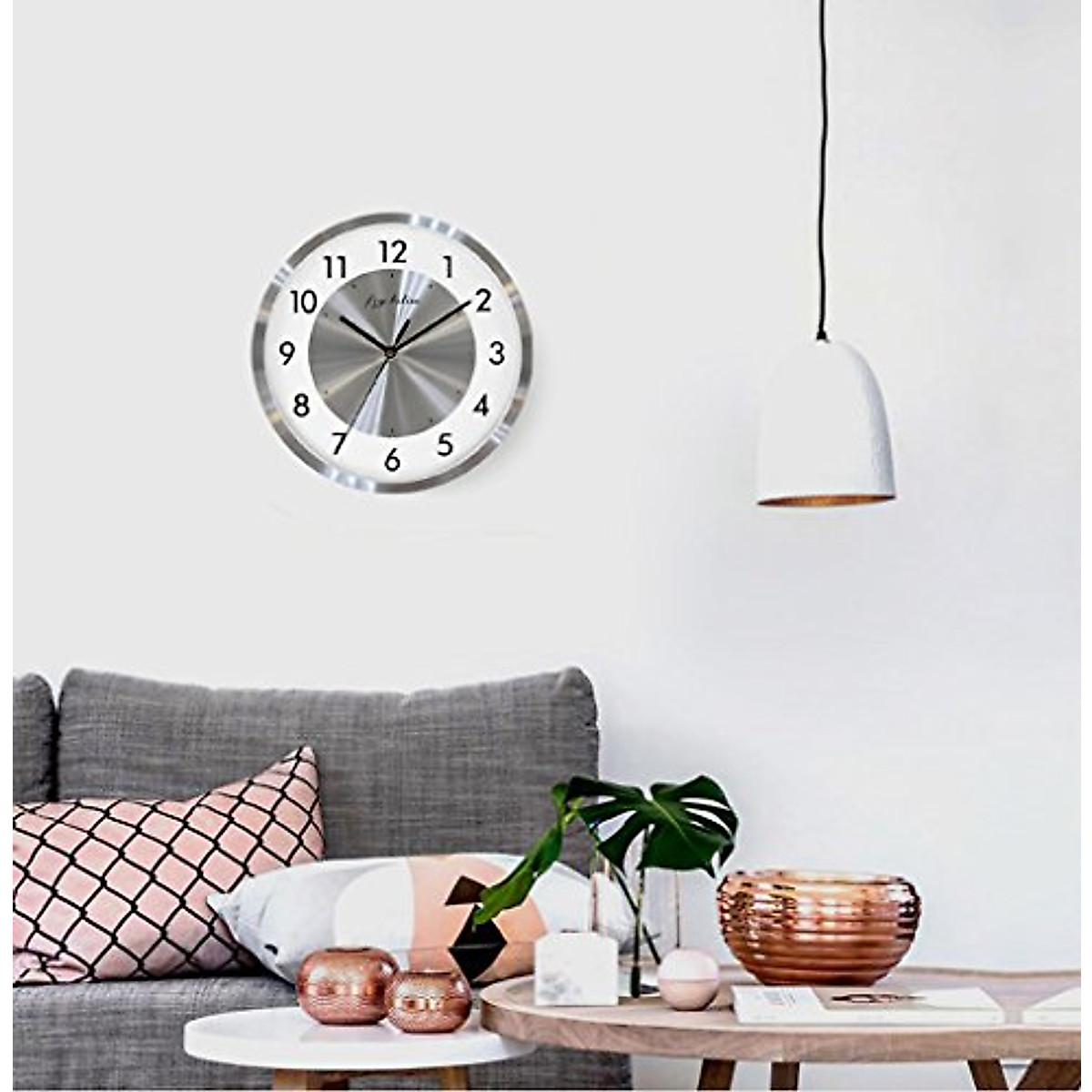 Fzy.bstim Non Ticking Silent Wall Clock Decorative,Analog Metal Wall Clock Battery Operated,Bedroom/Living Room/Office/Kitchen Clock,10 Inch