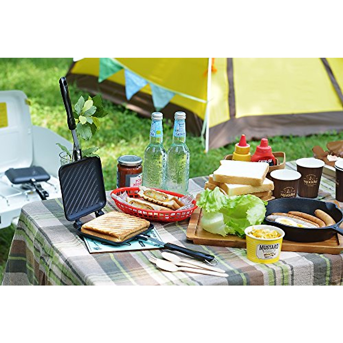 Yoshikawa SJ2408 Hot Sandwich Maker, Crispy Grilled Single, Fluorine Treated, For Gas Stoves, Black, Total Width: 13.8 inches (35 cm)