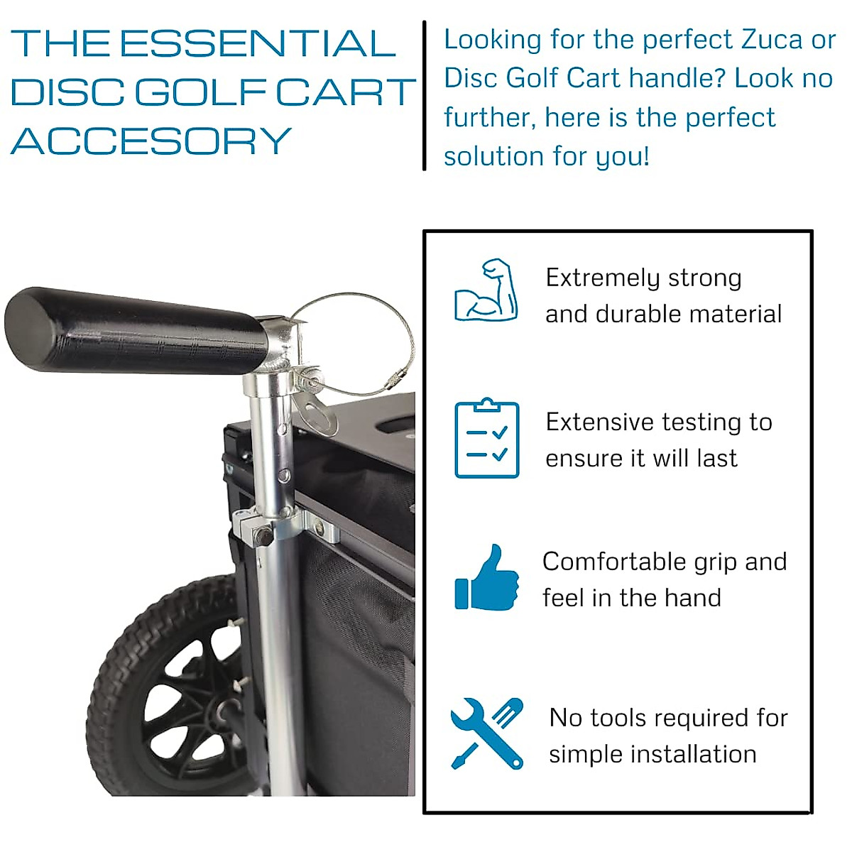Zuca Disc Golf Cart Grip | Quality Handle Grip for ZUCA Cart | Zuca Cart Accessories | Super Durable Foam Material | Essential Disc Golf Accessories for Men (Black)