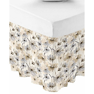 Marble Flower Bed Skirt King Size 18 Inch Drop, Adjustable & Elastic Wrap Around Bed Skirts Pleated Luxury Dust Ruffles for Twin Full Queen Cal King Base Bed, Vintage Spring Summer Florals Leaves