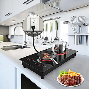 POTFYA Electric Cooktop, 12 Inch Built-in Radiant Electric Stove Top,110V 2100W Electric burner with 2 Burners,9 Power Levels,Kids Safety Lock & Timer, Overheat Protection,Sensor Touch Control