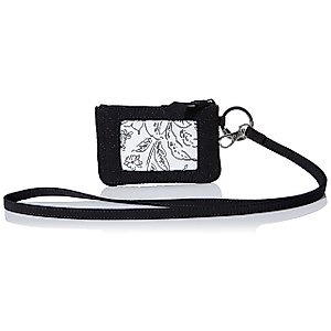Vera Bradley Women's Microfiber Zip ID Case and Lanyard Combo, Black, One Size