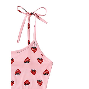 SweatyRocks Women's Summer Strawberry Print Cami Top and Shorts Sleepwear Pajamas Set Strawberry Pink S