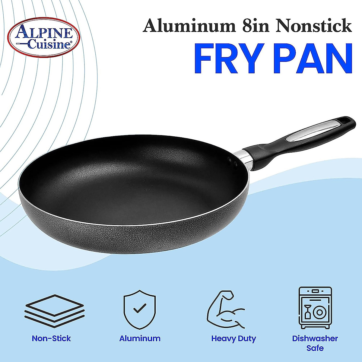 Alpine Cuisine Fry Pan 8 Inch Nonstick Coating Gray, Frying Pans Nonstick for Stove with Stay Cool & Comfortable Handle, Durable Nonstick Cookware, Ideal for Family