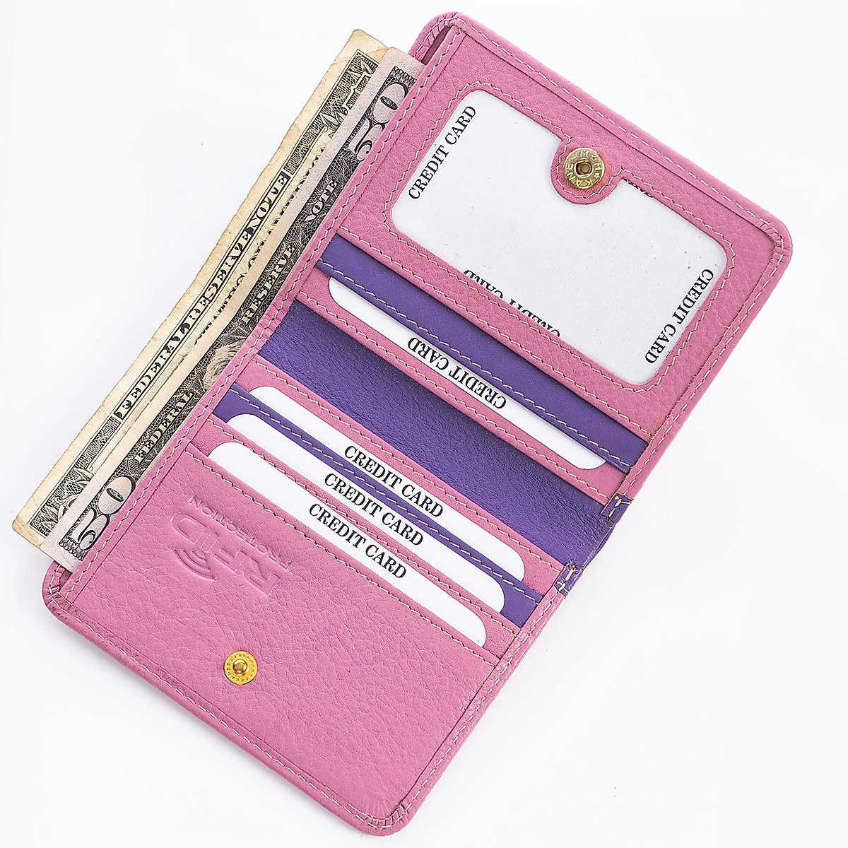 Scarlette Lafleur Womens Wallet with Rfid Wallet Women can be Secure Genuine Leather Ladies Wallet Wristlet Girls Wallet Pink Purple Bifold Women's Wallets Compact Id Card Holder