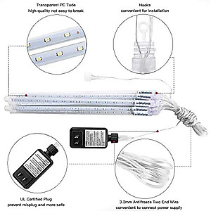 pinlo Falling Rain Lights, Meteor Shower Lights Outdoor, 12Inch 8 Tube Icicle Snow Fall Cascading Lights for Christmas Holiday Party Wedding Garden Shop Decoration (Blue)……