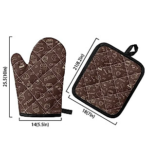 JoyLamoria Coffee Bread Oven Mitts Pot Cover Pad Printed Cook Oven Gloves Decorative Pot Pad Oven Mitt Organizer for BBQ Baking