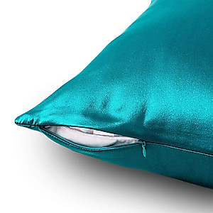 Hodeco Nature Silk Pillowcase 14x20 Double Sides 100% Mulberry Silk 19 Momme Thick Silk Pillow Cover for Bed Pillow Sham Cover Toddler Size 36x51cm Silk Pillowcase, Peacock Blue 1 Piece