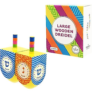 The Dreidel Company Let's Play Dreidel The Hanukkah Game 2 Multi Colored Extra Large Hand Painted Wood Dreidelsâ€¦ (Style 2, Pack of 2)