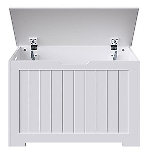 Saturnpower 30 inches Kids Wooden Toy Chest Storage Space with 2 Safety Hinge Modern Decorative Toys Bench Box for Playroom Bedroom Living Room (White)