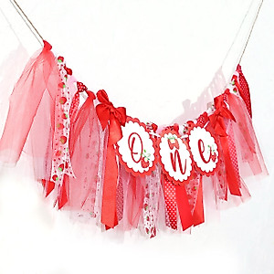 Strawberry 1st Birthday High Chair Banner - Berry Sweet Party Strawberry Girl First Birthday Decorations,Strawberry One Banner,Girls First Birthday (Strawberry Banner)