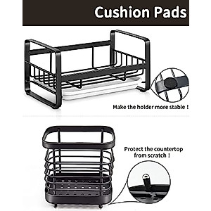 YVMVDV Kitchen Sink Caddy Sponge Holder for Sink, 304 Stainless Steel Sink Caddy Organizer with Drain Pan,Kitchen Organizer Soap Brush Dispenser with Brush Dishrag Holder Rack (Black)