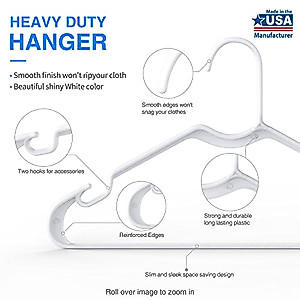 Sehloran Plastic Hangers 50 Pack,Space Saving Notched Hangers, Space Saving Slim Hangers, Heavy Duty Clothes Hanger for Coats,Pants,Dress,Shirts,White&Black,Made in USA