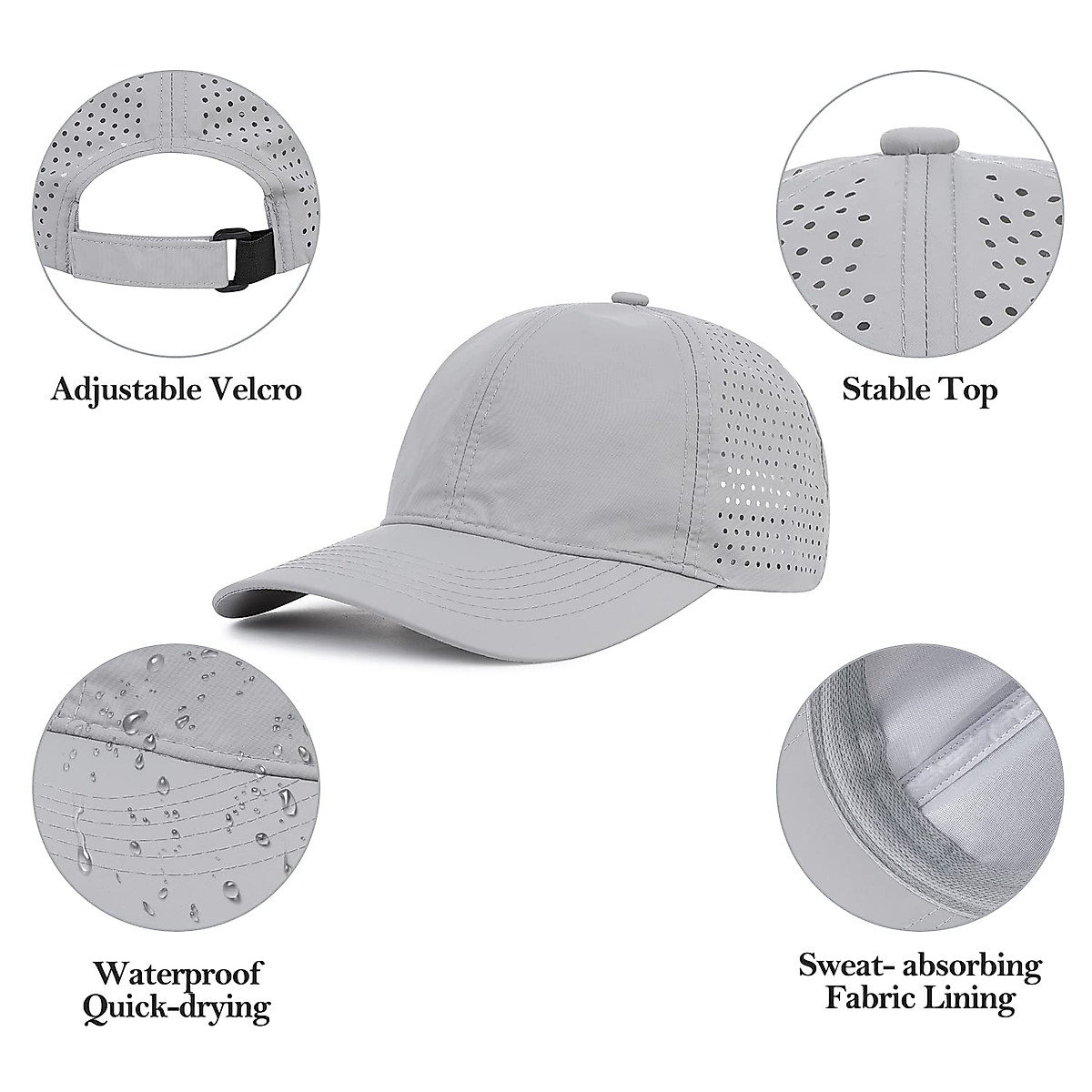 Century Star Womens Baseball Cap Ponytail Hat Running Hat Men Waterproof Adjustable Breathable Women Sun Hats Visors Black Medium