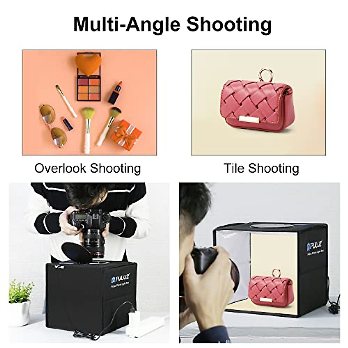Photo Studio Box, PULUZ Mini Folding Lightbox LED Ring Light Portable Photo Studio Photography Shooting Tent Box Kit 12 Colors Backdrops USB Light Box for Phones DSLR Camera (9.8 x 9.8 inch)