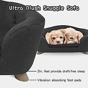 SHAVI Pet Sofa Dog Couch for Small Pet Dog and Cats, Low Back Lounging Bed with Velvet Modern Cat Couch Easy-to-Clean(Deep Grey)