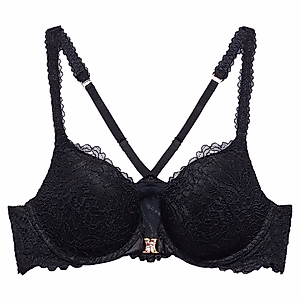 Savage X Fenty, Women's, Romantic Corded Lace Front-Closure Push Up Bra, Caviar, 38DD