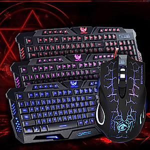 ANDROSET 3Color LED Backlight Wired USB Gaming Keyboard and 2400DPI Mouse Mice Set (1X Gaming Keyboard+ 1X Gaming Mouse)
