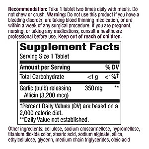 Nature's Way Garlicin Cardio SmartRelease Garlic, Healthy Circulation Support*, 180 Vegan Tablets