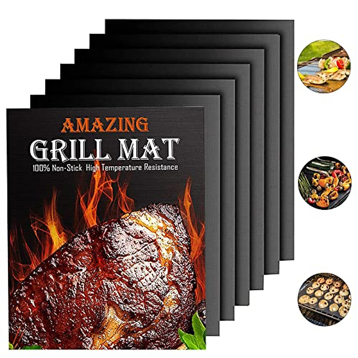 NEWKITCHEN Grill Mats for Outdoor Grill, Set of 6 Nonstick Grill Mat Reusable and Easy to Clean - Works on Gas, Charcoal, Electric Grill and More - 15.75 x 13 Inch