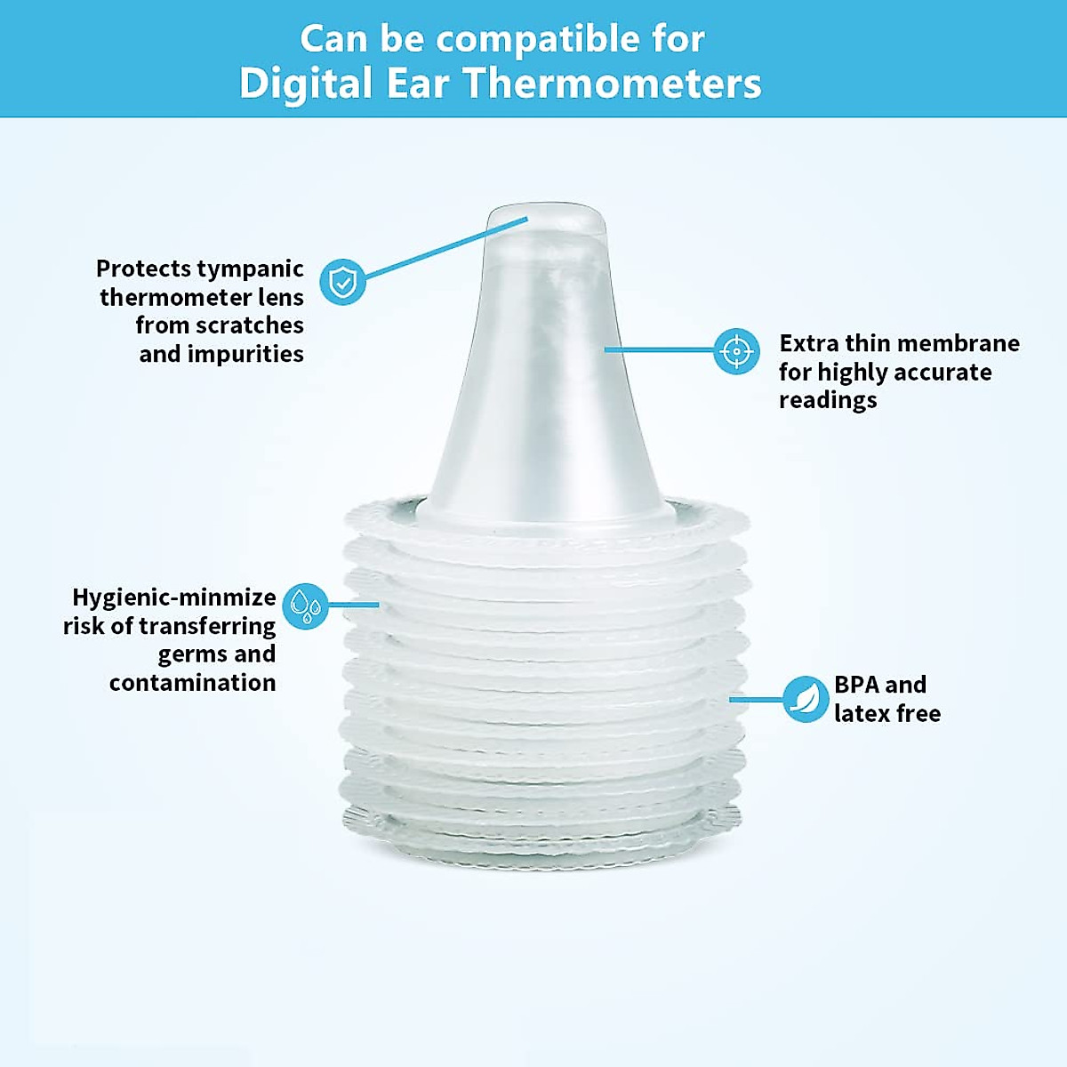 100 Counts Ear Thermometer Covers Refill Caps Lens Filters Compatible with Braun Thermometer Ear Covers, BPA Free and Disposable Ear Thermometer Covers Caps for Digital Ear Thermometer (100)