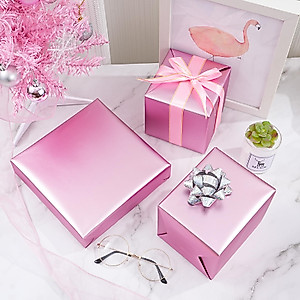 ZINTBIAL Metallic Pink Wrapping Paper Roll with Cut Lines - Solid Pink Holiday Gift Wrap for Halloween, Christmas, Birthdays, Baby Shower, Wedding - 17.5 in x 33 ft (48 sq. ft), Easy to Cut