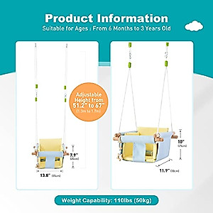 Troispot Comfortable Baby Swing Seat, Secure Canvas and Wooden Hanging Swing Chair for Baby, Infant, Toddler, Child, Kids Toys, Indoor Outdoor Hammock for Playground, Tree Swings or Backyard, B2