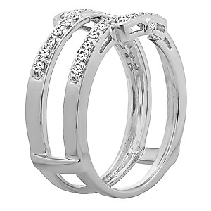Dazzlingrock Collection 0.50 Carat (ctw) Round White Diamond Ladies Anniversary Wedding Enhancer Guard Double Band 1/2 CT, 14K White Gold, Size 6