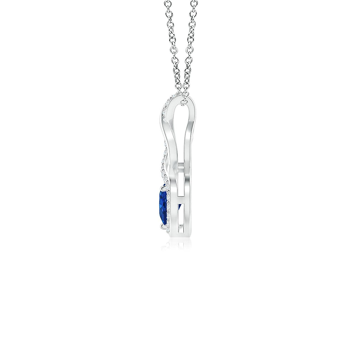 Angara Natural 0.3 Ct Blue Sapphire and 0.03 Ct Diamond Heart Pendant Necklace for Women in 14K White Gold (Grade-AAA | Size-4mm) | September Birthstone, Birthday, Anniversary Jewelry Gift For Women