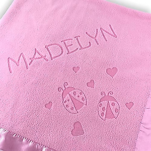 Custom Catch Personalized Girl Pink Baby Blanket Gift with Flower, Ladybug, Bee or Butterfly