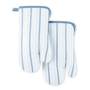 Martha Stewart Daisy Stripe Oven Mitt Set, 7"x13", Blue