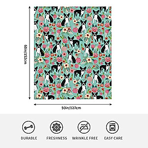 Boston Terrier Vintage Flowers Dog Throw Blanket, Ultra Soft Microplush Bed Blanket, All Season Microfiber Fleece Throw for Bed Chair Sofa Couch Bedroom 60"X50"