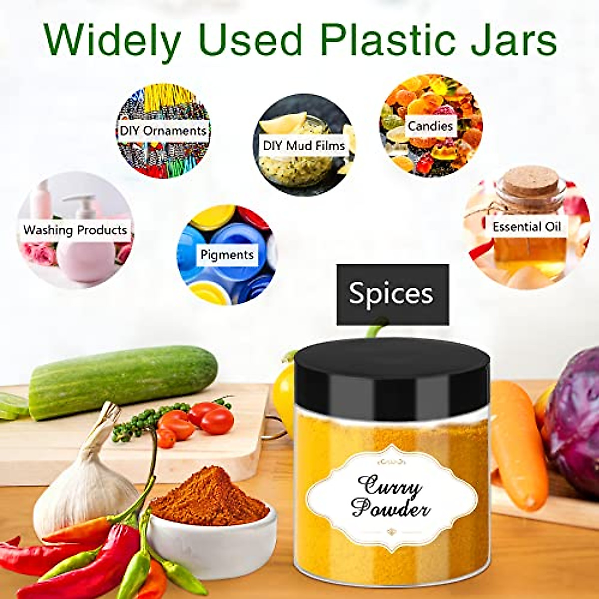 PeacePeo Plastic Jars with Lids, 48Pcs 6OZ Slime Containers with Screw On Lids Clear Round Plastic Storage Jars Refillable Container Jars Plastic for Travel Storage Home Kitchen Food