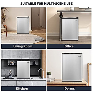 E-Macht 2.6 Cu.Ft. Mini Fridge with Freezer, Single Door Compact Refrigerator,Removable Glass Shelves, Reversible Door, Small Refrigerator for Apartment, Office, Dorm