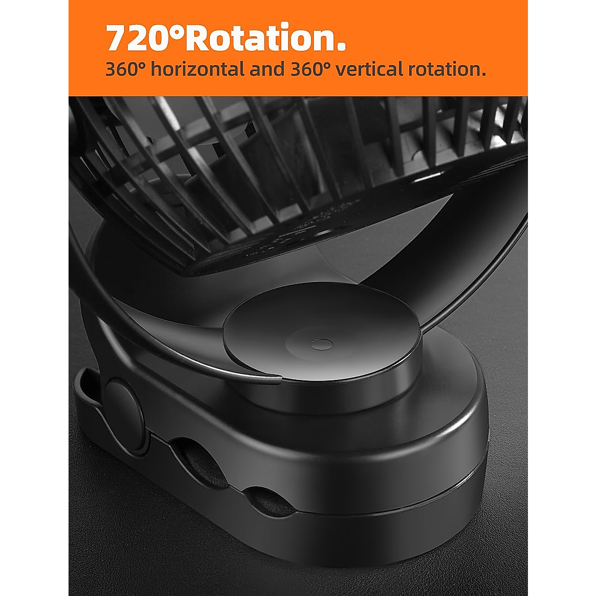 VANPRT 6'' Clip Fan, Portable Clamp Fan with Hanging Hook, 5000mAh Rechargeable Battery Fan, 3 Speeds, 720° Rotation, Quiet, Strong Grip Clamp, 7-30 Working Hours for Camp Stroller Bed - Pink