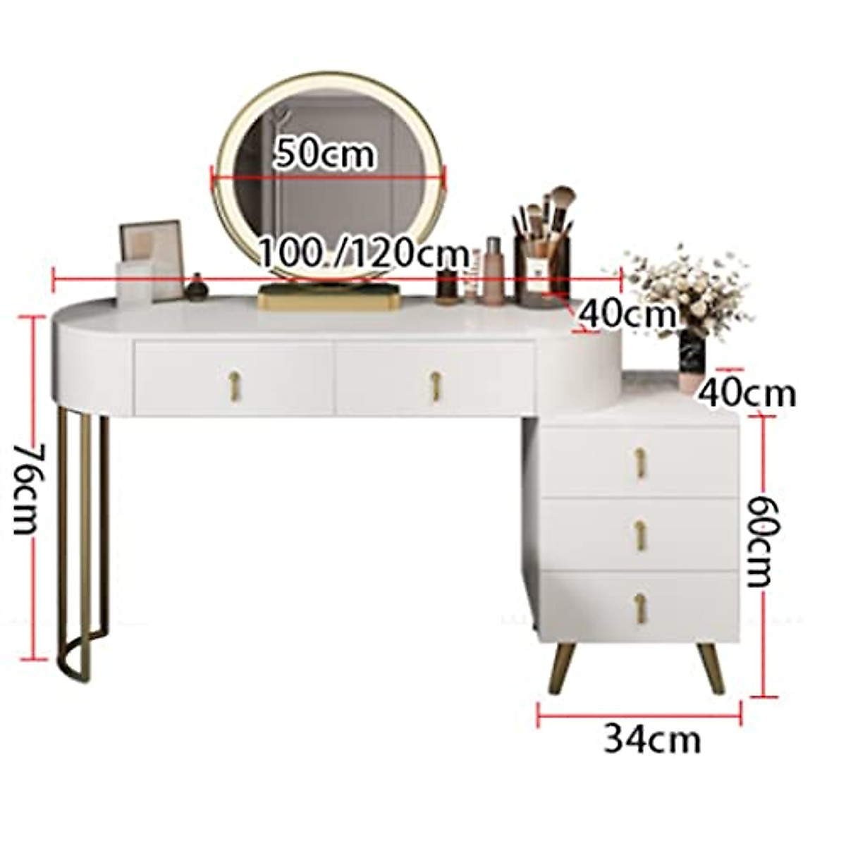 IRDFWH Scandinavian Home Dressing Table, Princess Dressing Table, Storage Cabinet, Bedroom Furniture, Makeup Chair