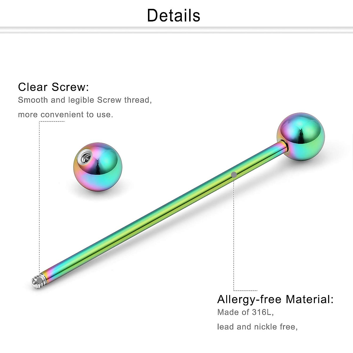 Dyknasz 9Pcs 14G Surgical Steel Industrial Barbell Earrings Arrow Screw Ball Cartilage Helix Piercing Body Jewelry for Women Men Black Rainbow Gold Silver Heart Twister Spiral Coil 38mm