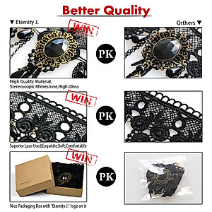 ETERNITY J. Elegant Vintage Princess Black Lace Gothic Statement Necklace Bracelet Victorian Lolita Choker Pendant Vampire Chain