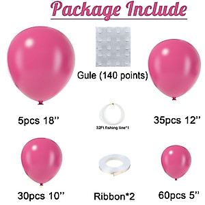 Bonropin Hot Pink Balloons 130pcs Hot Pink Balloons Garland Arch Kit 5/10/12/18 Inch Different Sizes Hot Magenta Latex Balloons for Baby Shower Birthday Wedding Bridal Princess Theme Party Decorations