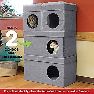 Kitty City Large Stackable Grey Condo, Cat Cube, Cat House, Pop Up Bed, Cat Ottoman, Mansion