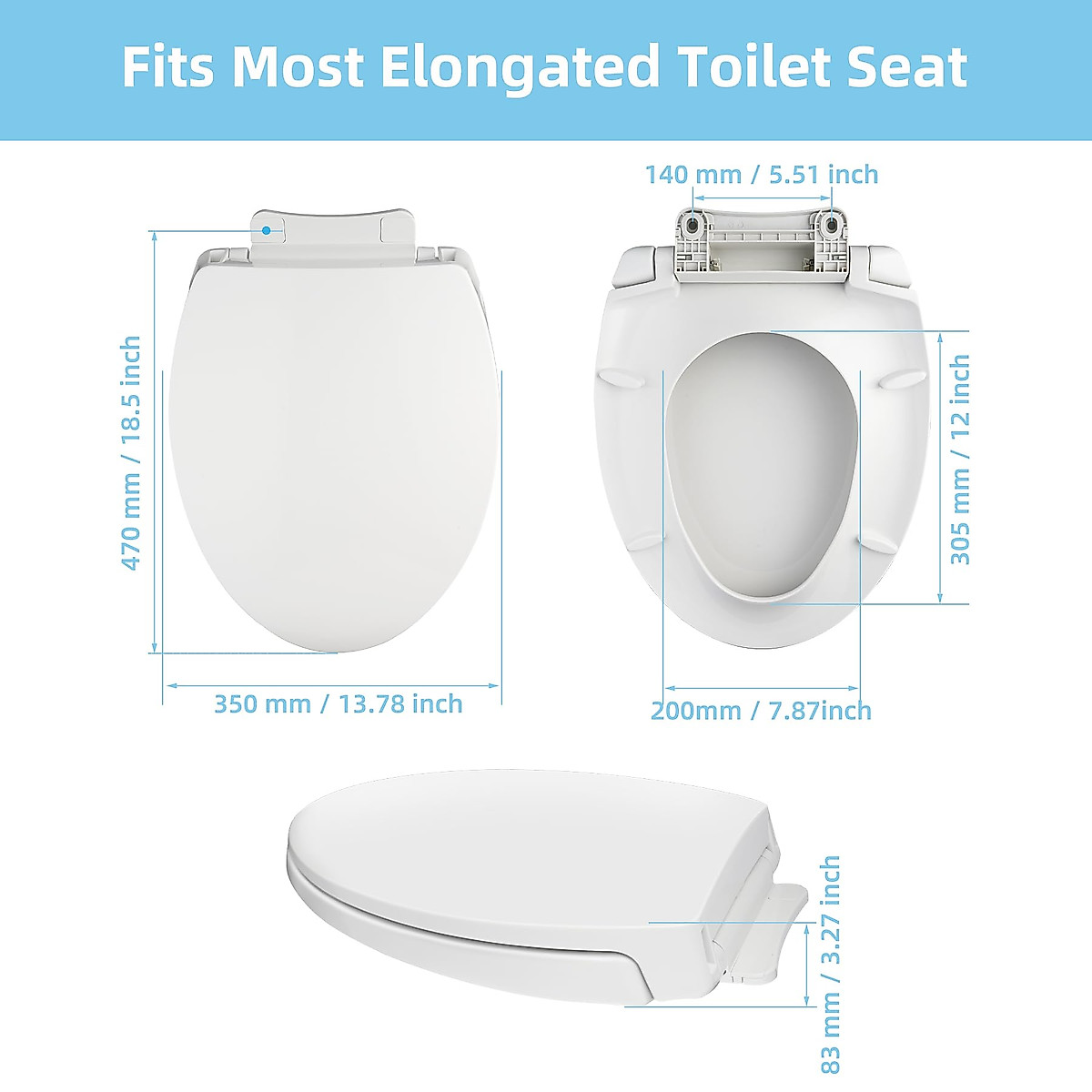 Hygie Rinse Traditional SoftClose Elongated Toilet Seat Replacement Compatible with TOTO SS114/SS113/SS154/SS224/SS204 Heavy Duty Toilet Seat Parts with 2-pack Toilet Bolts and Nuts, Cotton White