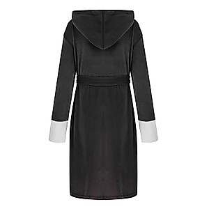 Long Hooded Robe for Women Luxurious Flannel Fleece Full Length Bathrobe Winter Warm Pajamas Shower Nightgown B-Gray