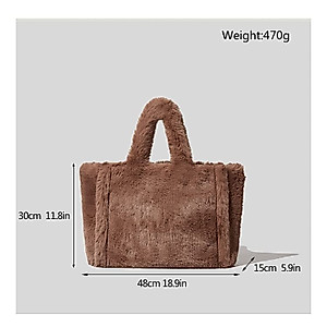 LMKIDS Fashion Plush women's bag, trendy women's shoulder bag, simple, luxury handbag, winter Tote Bag (Coffee&Green)