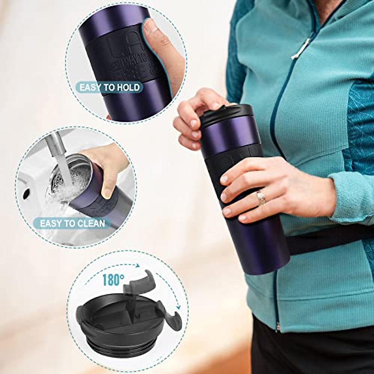 HASAGEI Travel Mugs for Hot Drinks, Insulated Coffee Mug with Leakproof Lid BPA-Free Coffee Travel Mug, Vacuum Insulation Stainless Steel Cup for Hot and Cold Coffee and Tea (Nevy Blue, 550ml/19oz)