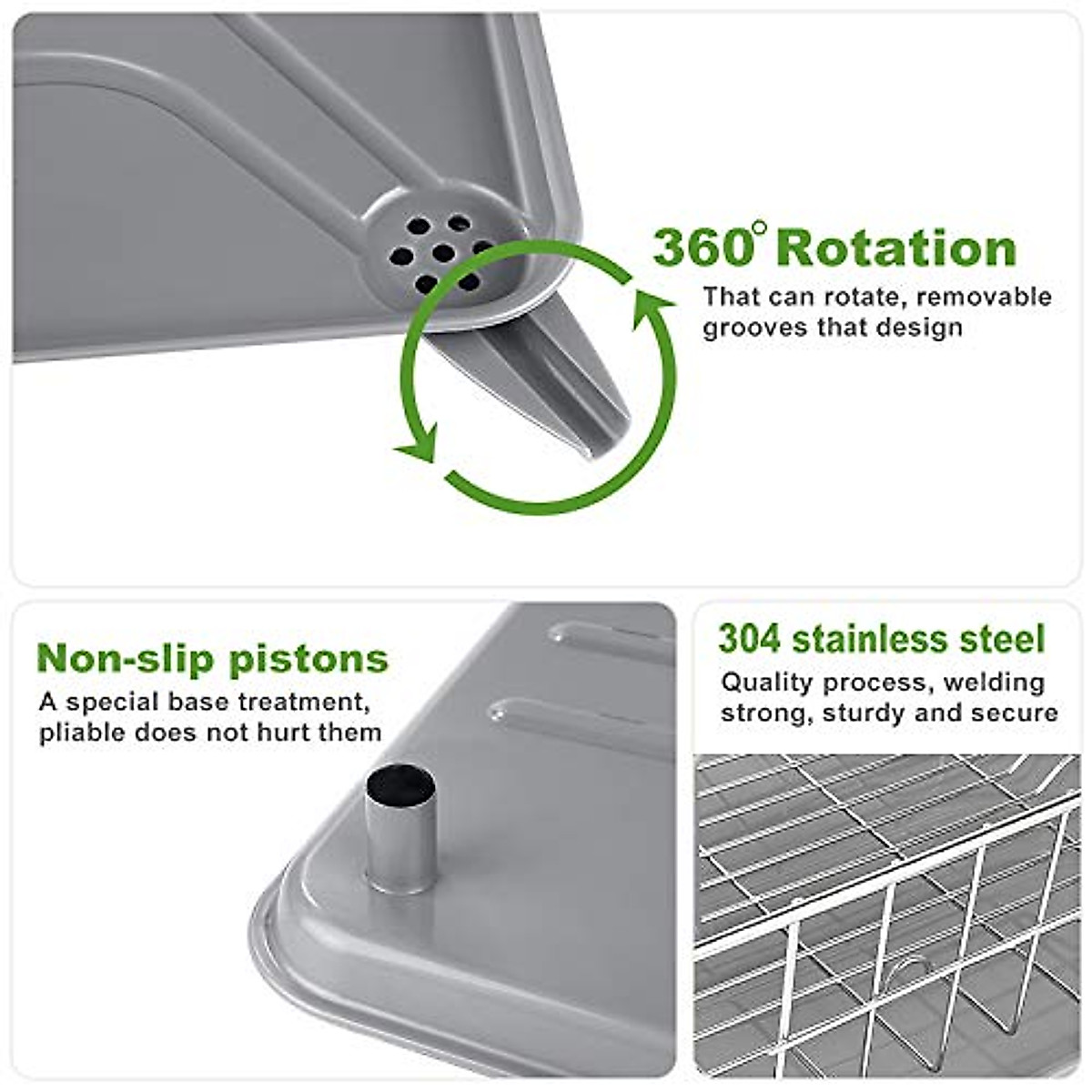 WHITGO Dish Drying Rack with Drain Board, Stainless Steel Dish Drainer Drying Rack with Utensil Holder for Kitchen Counter, Dish Drain Rack with One Cleaning Cloth