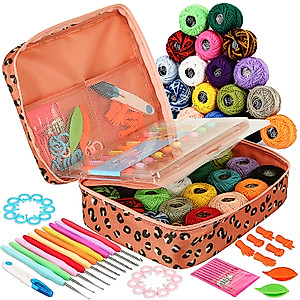 Coopay Crochet Kit Beginners Lace Crochet Hook Set with 20 Color Crochet Thread, 71PCS Crochet Set with Tiny Crochet Hooks Ergonomic Soft Grip, Travel Crochet Hook Case Full Knitting Crochet Supplies