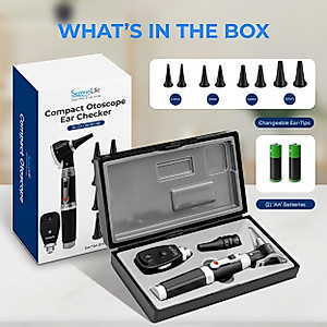 SereneLife 2-in-1 Ophthalmoscope & Otoscope Set | Perfect for Inspecting Ears, Mouth & Nose | Multi-Aperture Diaphragm Wheel & Battery Powered | Includes 4 Reusable Washable Tips | for Family & Pets